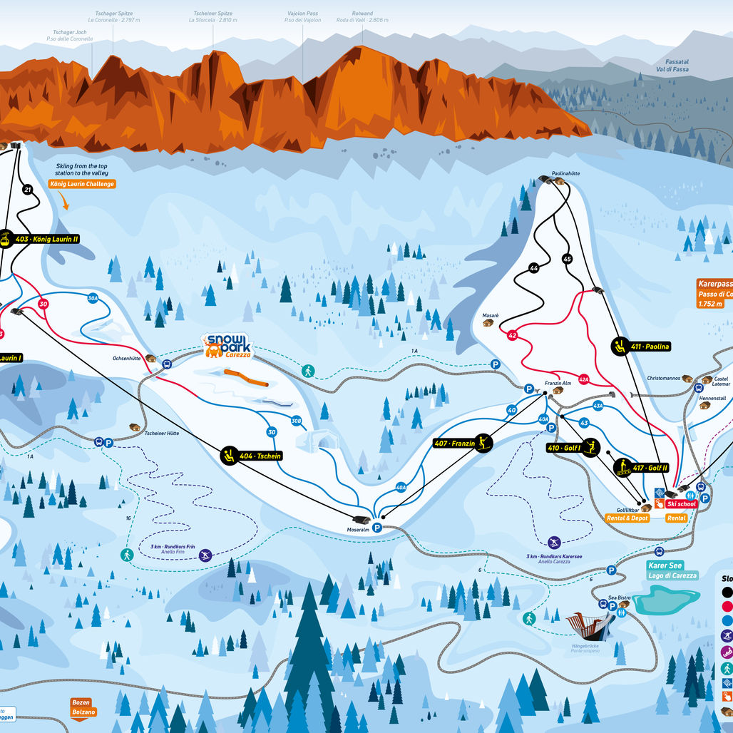 Wander- und Skigebiet Carezza - Karersee im Südtiroler Eggental